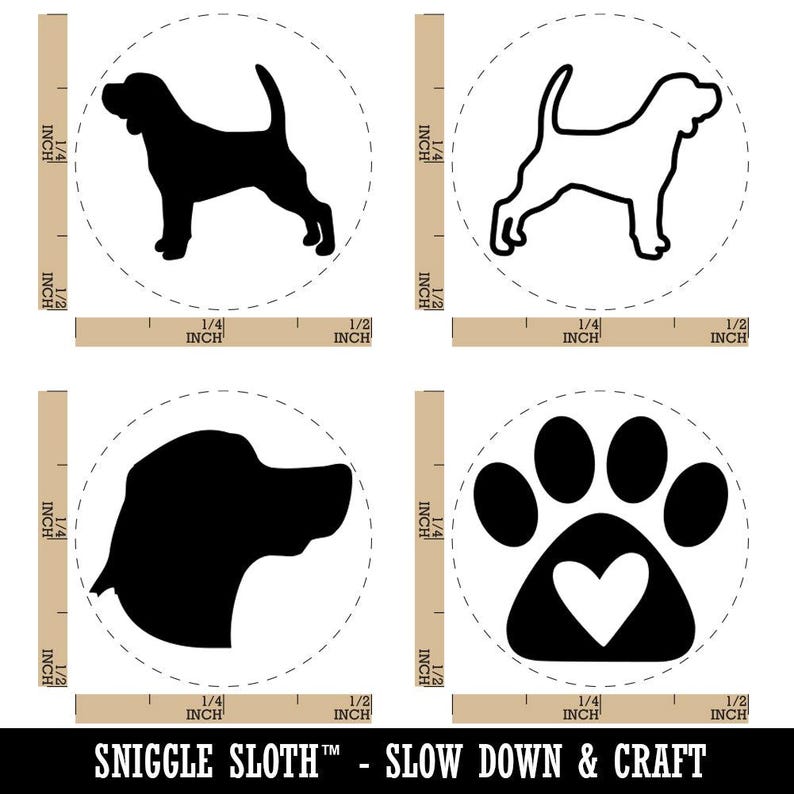 Beagle Dog Face Profile Paw Print Heart Love Rubber Stamp Set for ...