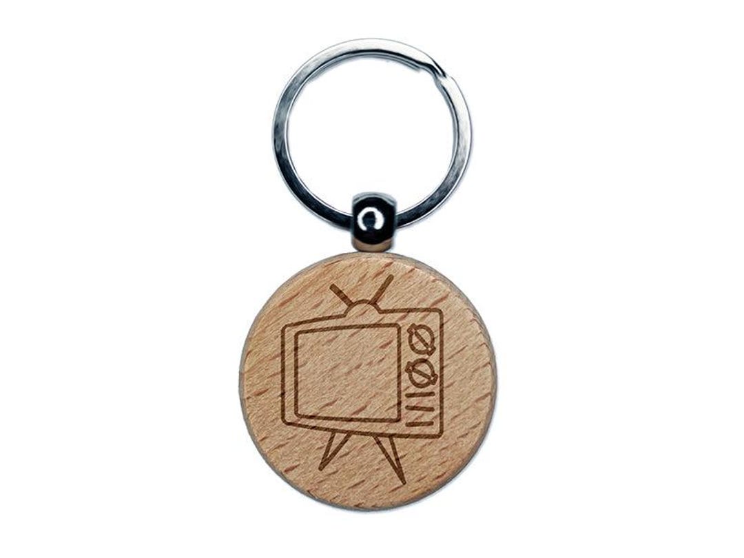 Retro TV Television Engraved Wood Round Keychain Tag Charm - Etsy