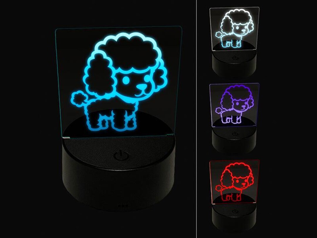 Cute and Fluffy Poodle Dog 3D Illusion LED Night Light Sign Nightstand ...