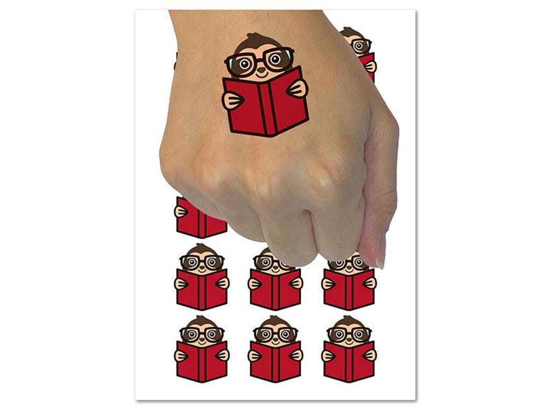 Sloth Reading Book Temporary Tattoo Water Resistant Fake Body Art Set ...