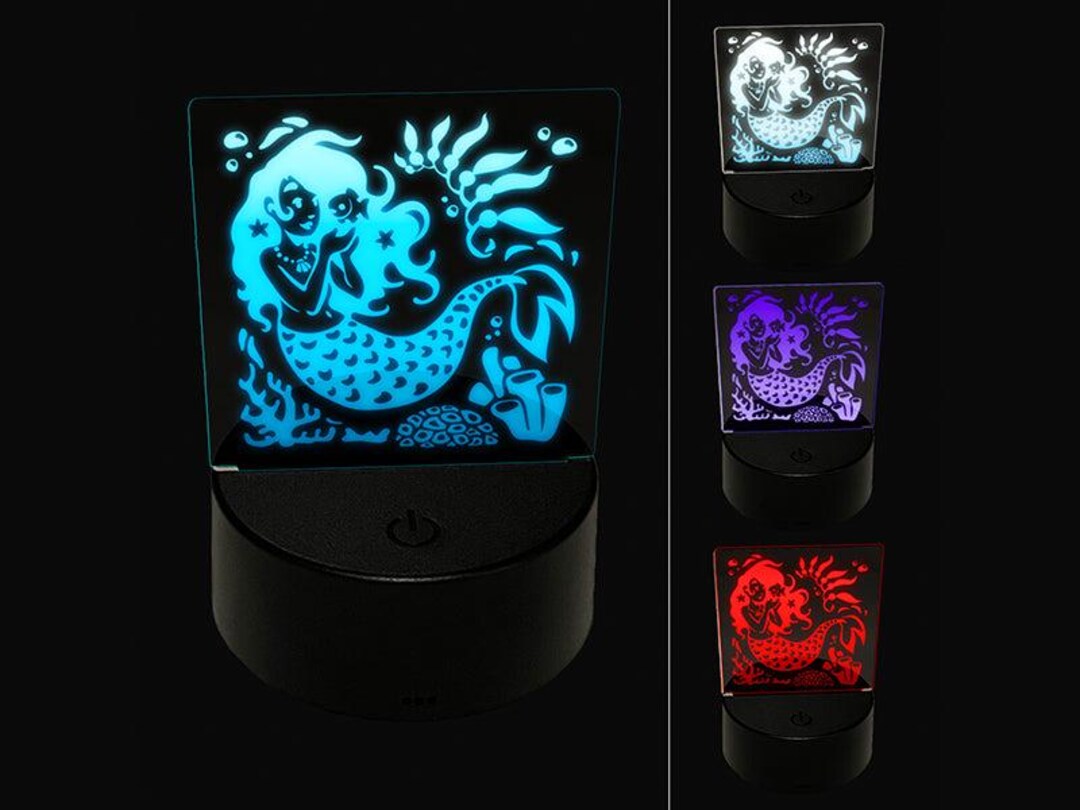 Mermaid Swimming in Reef 3D Illusion LED Night Light Sign Nightstand ...