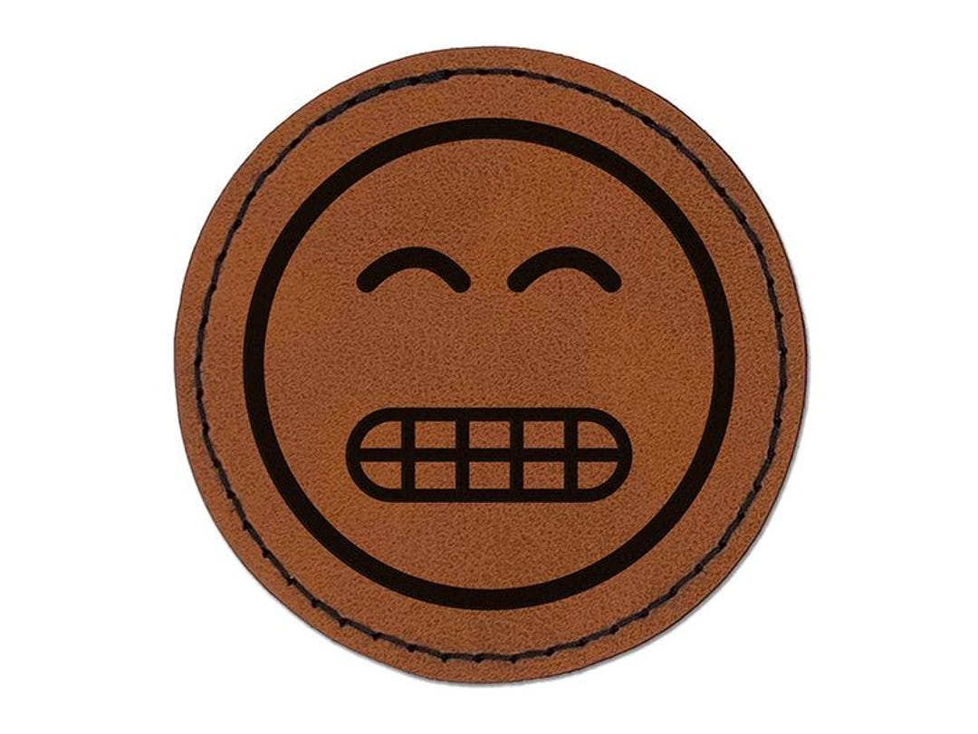 Grimace Face Sheepish Emoticon Round Iron-on Engraved Faux Leather ...