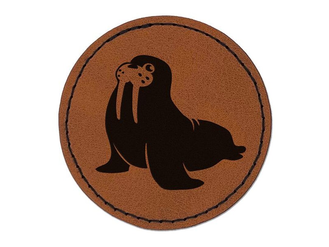 Wobbly Walrus Round Iron-on Engraved Faux Leather Patch Applique 2.5 - Etsy