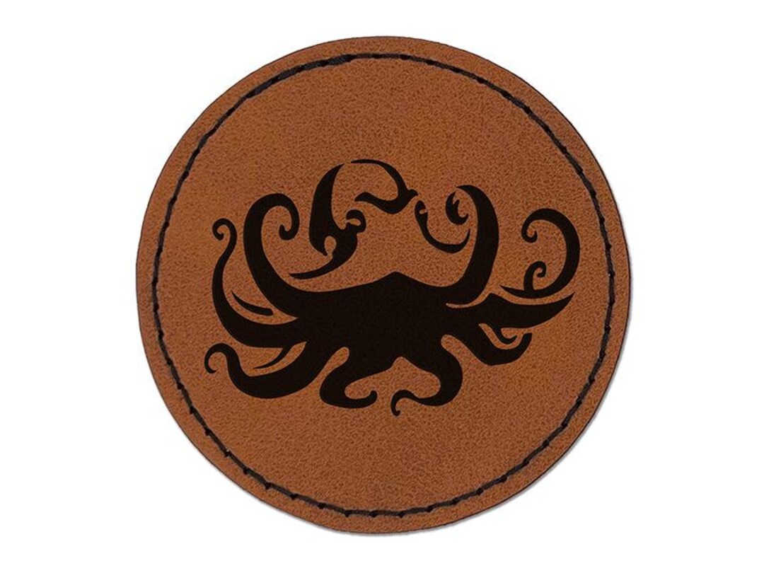 Floating Swimming Octopus With Tentacles Spread Round Iron-on Engraved ...