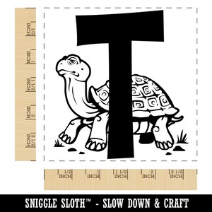 Animal Alphabet Letter T for Turtle and Tortoise Square Rubber Stamp ...