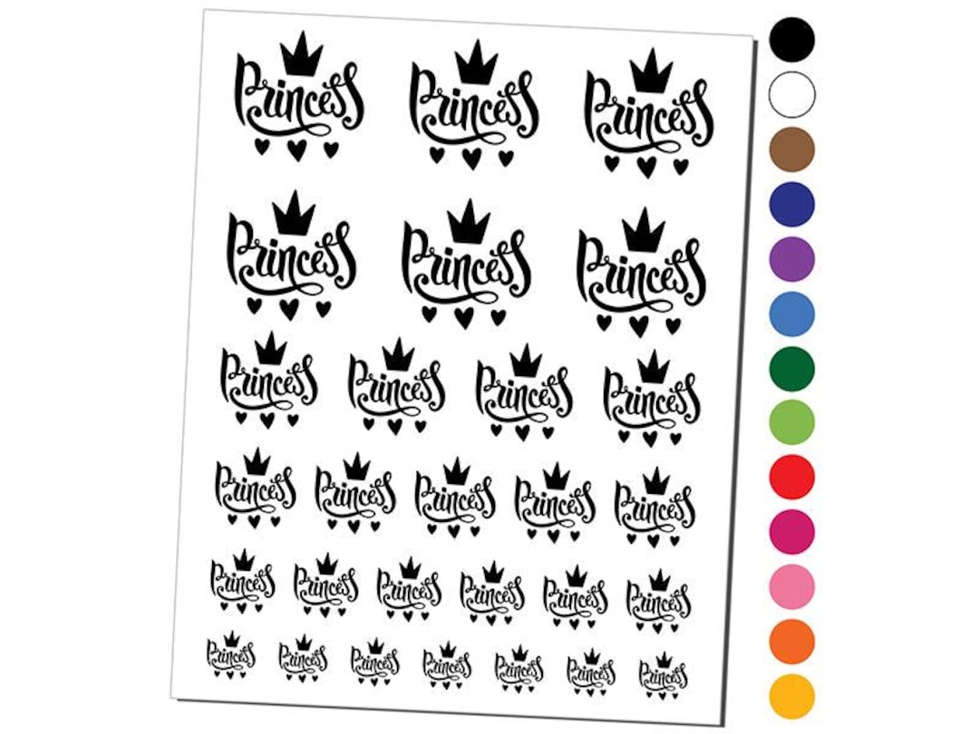 Princess Cursive With Crown and Hearts Temporary Tattoo Water Resistant ...