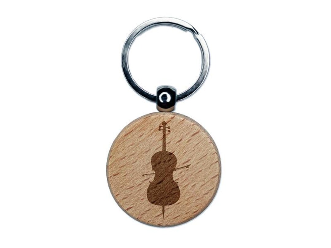 Cello Music Instrument Silhouette Engraved Wood Round Keychain Tag ...