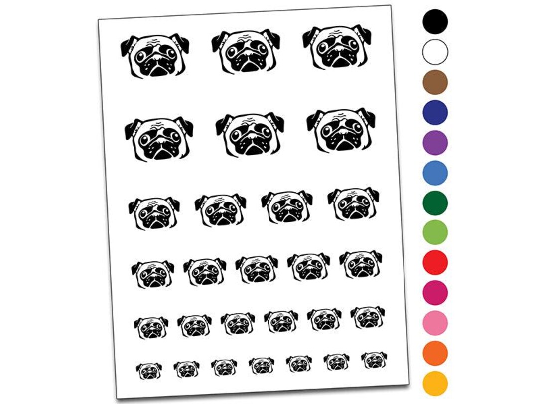Wide Eyed Pug Dog Face Temporary Tattoo Water Resistant Fake Body Art ...