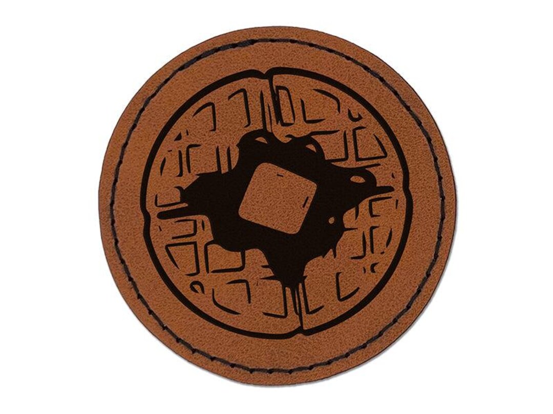Breakfast Waffle Butter Syrup Round Iron-on Engraved Faux Leather Patch ...