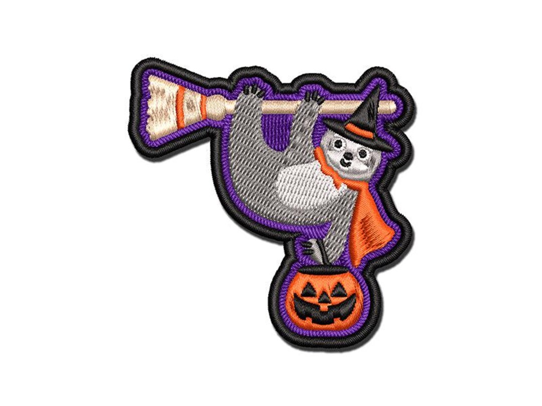 Halloween Sloth Witch and Broom Multi-color Embroidered Iron-on or Hook ...