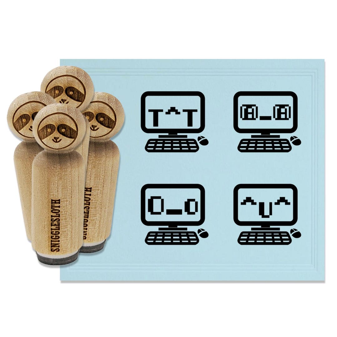Kawaii Computers Crying Very Happy Shocked Excited Rubber Stamp Set for ...