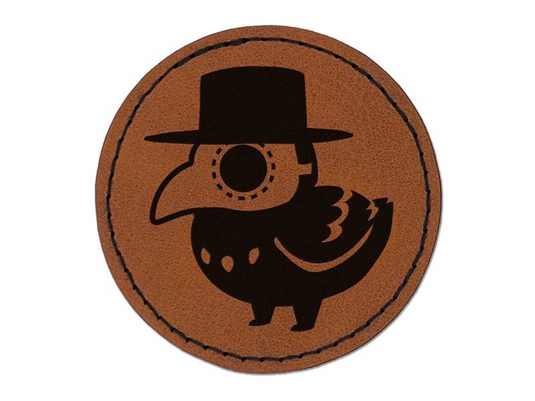 Cute Chibi Raven With Plague Doctor Mask Round Iron-on Engraved Faux ...