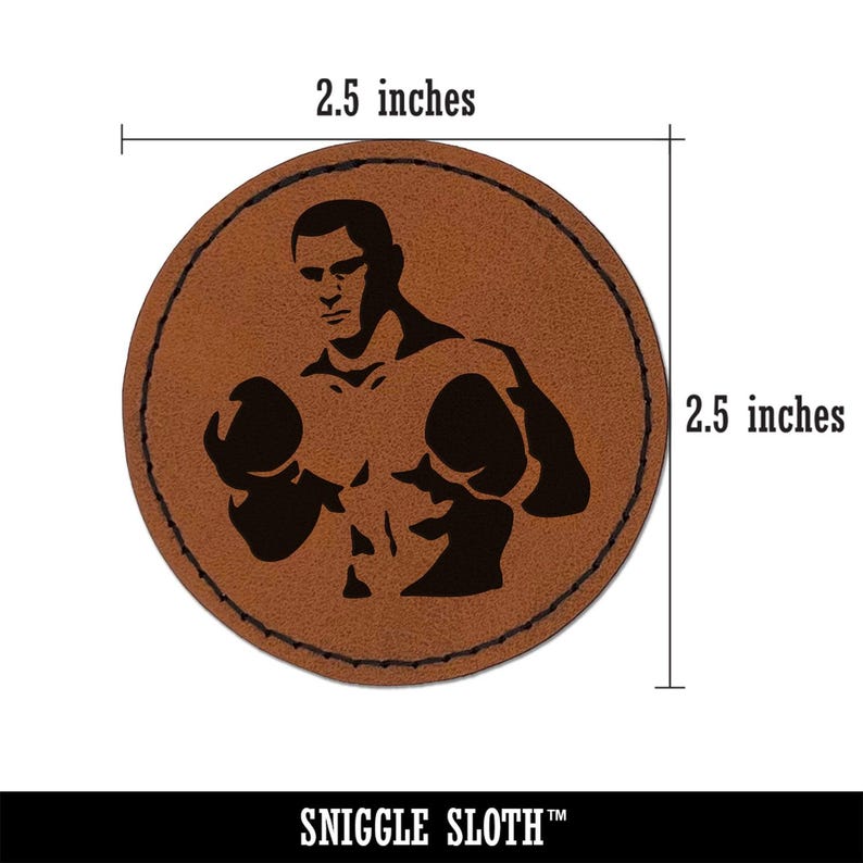 Boxer Man With Boxing Gloves Pugilist Round Iron-on Engraved Faux ...