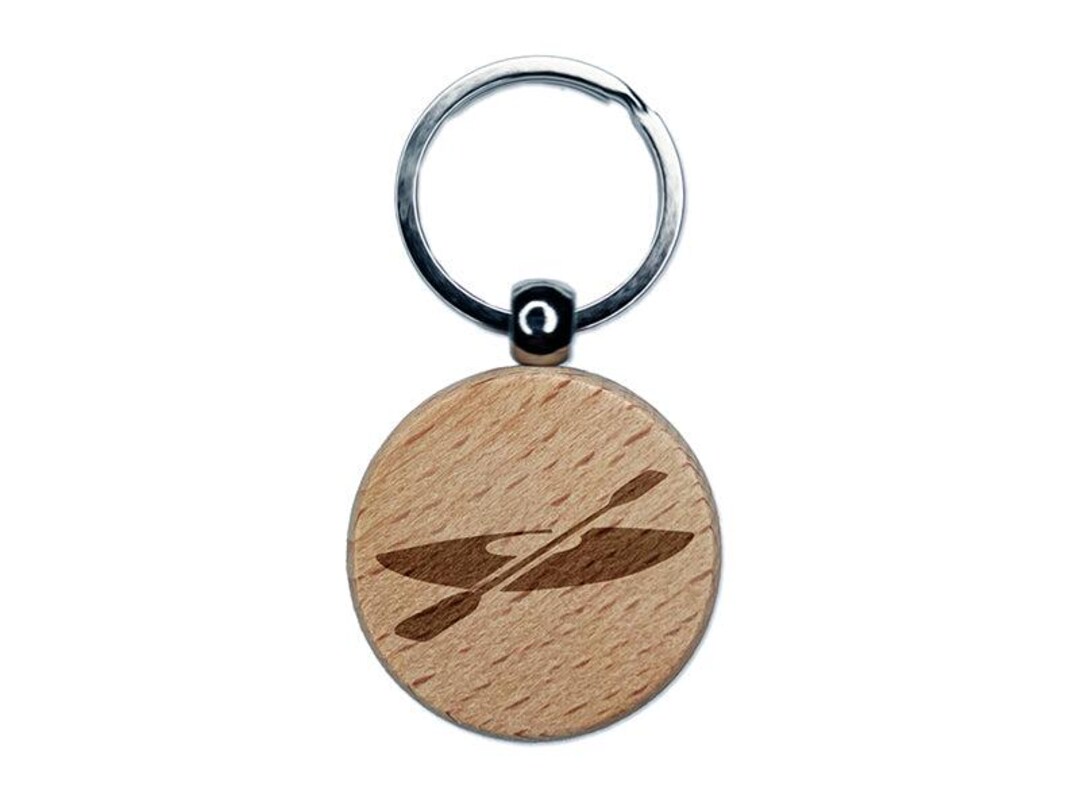 Kayak With Paddle Engraved Wood Round Keychain Tag Charm - Etsy
