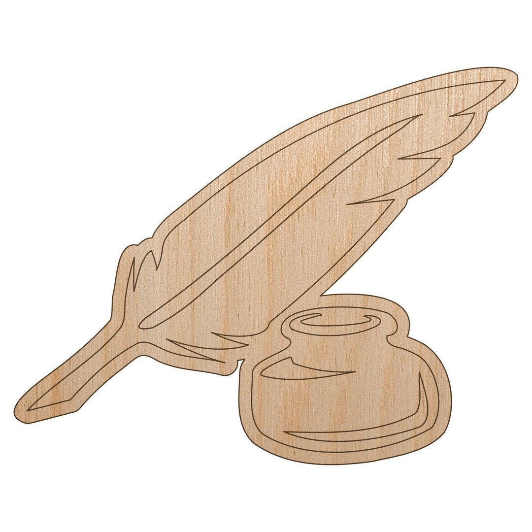 Quill Feather Pen and Ink Unfinished Wood Shape Piece Cutout for DIY ...