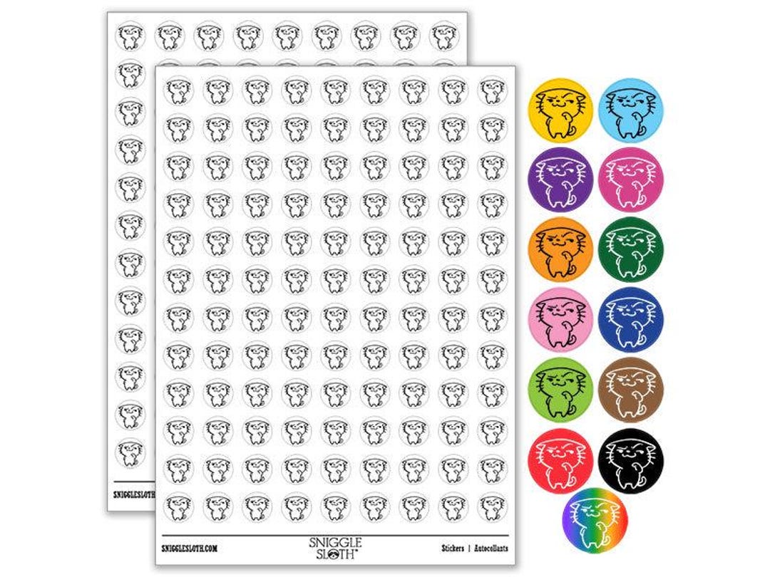 Cheeky Cartoon Cat Smirk Smile Round Sticker Pack - Etsy