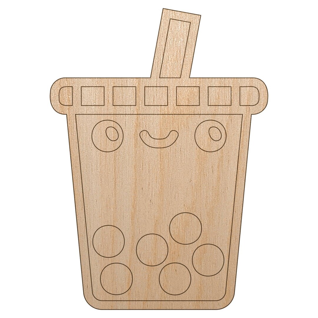 Kawaii Cute Boba Bubble Milk Tea Face Unfinished Wood Shape Piece ...