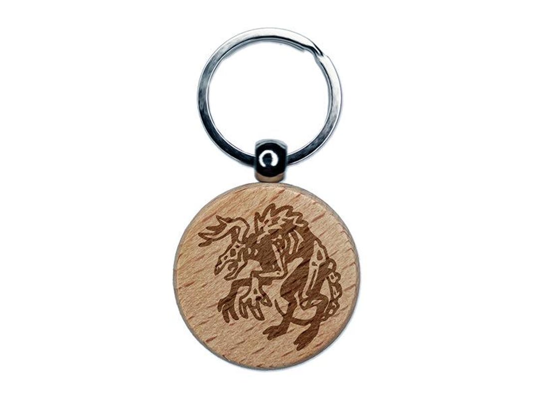 Wendigo Mythological Creature Monster Engraved Wood Round Keychain Tag ...