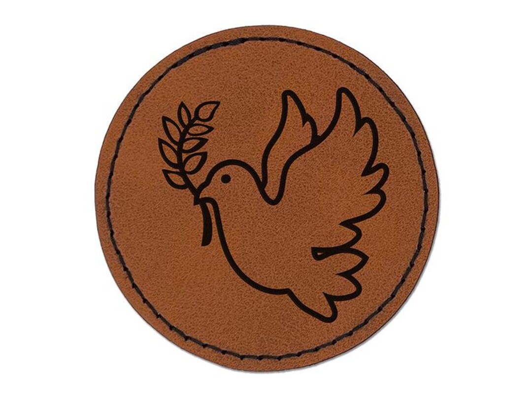 Peace Dove With Olive Branch Round Iron-on Engraved Faux Leather Patch ...