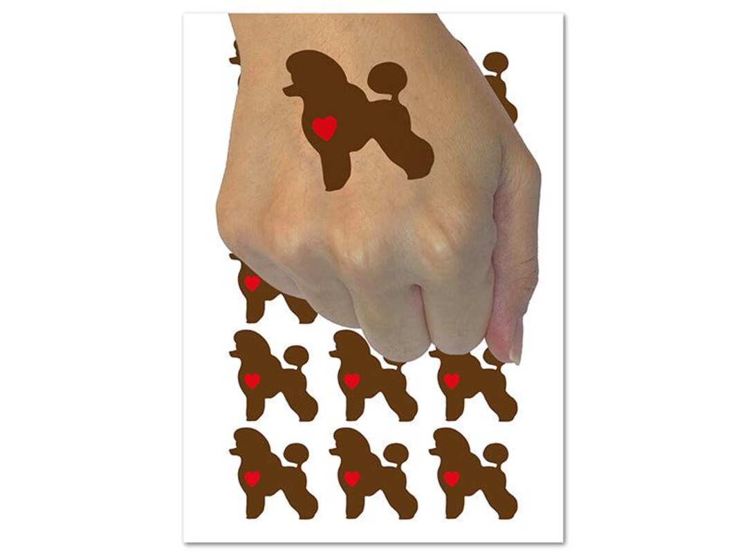Miniature Poodle Dog With Heart Temporary Tattoo Water Resistant Fake Body Art Set Collection (1 ...