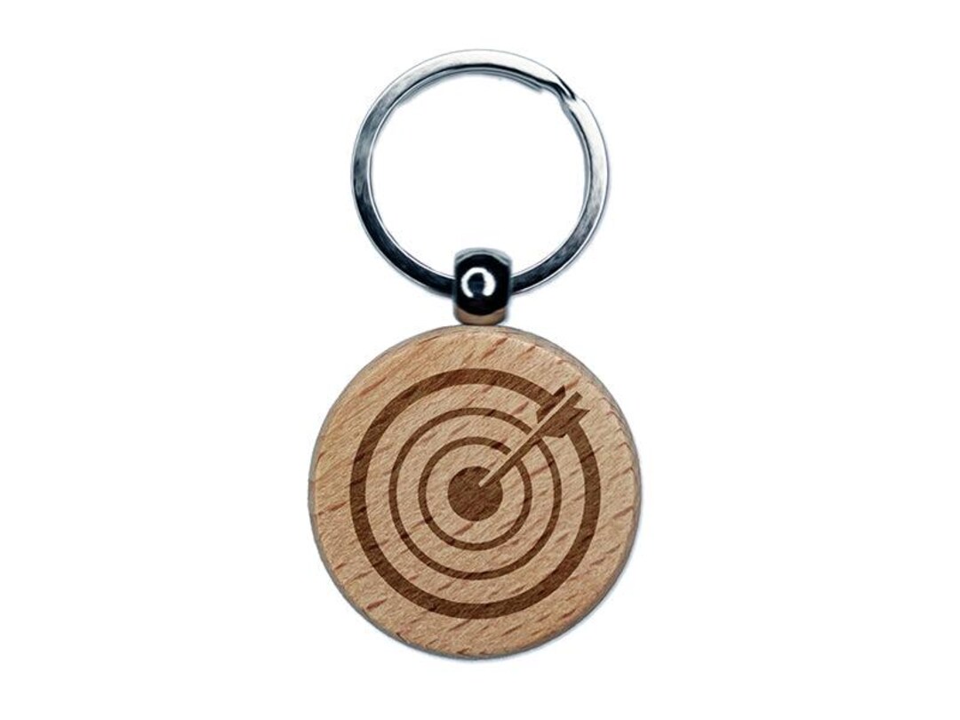 Archery Target Bullseye With Arrow Engraved Wood Round Keychain Tag ...