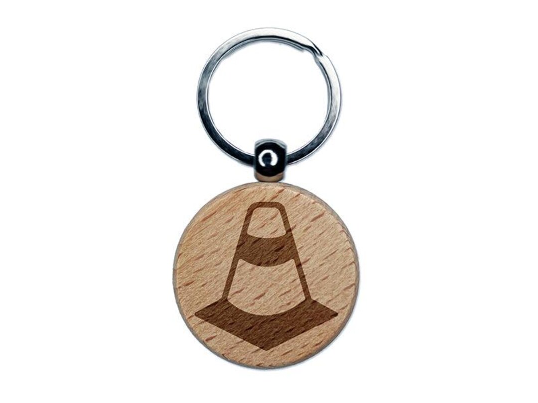 Traffic Cone Engraved Wood Round Keychain Tag Charm - Etsy