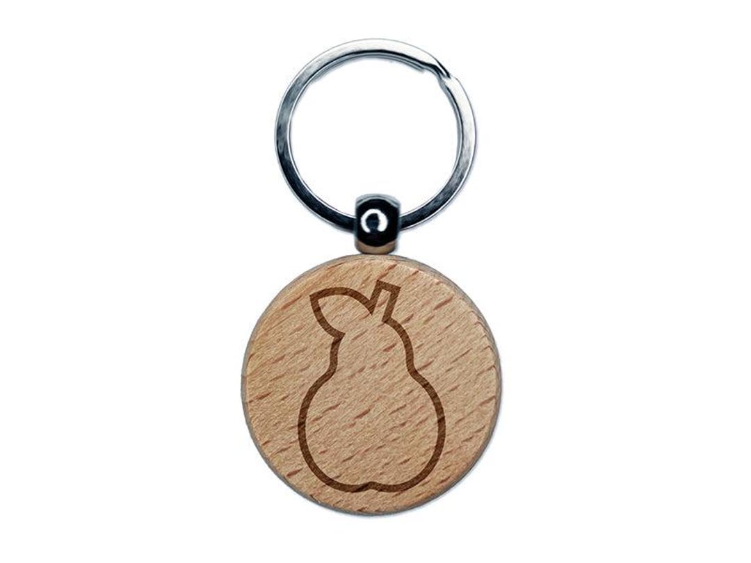 Pear Fruit Outline Engraved Wood Round Keychain Tag Charm - Etsy