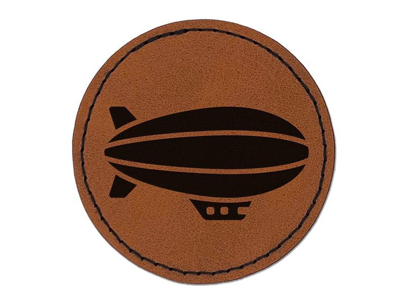 Blimp Dirigible Zeppelin Airship Silhouette Round Iron-on Engraved Faux ...