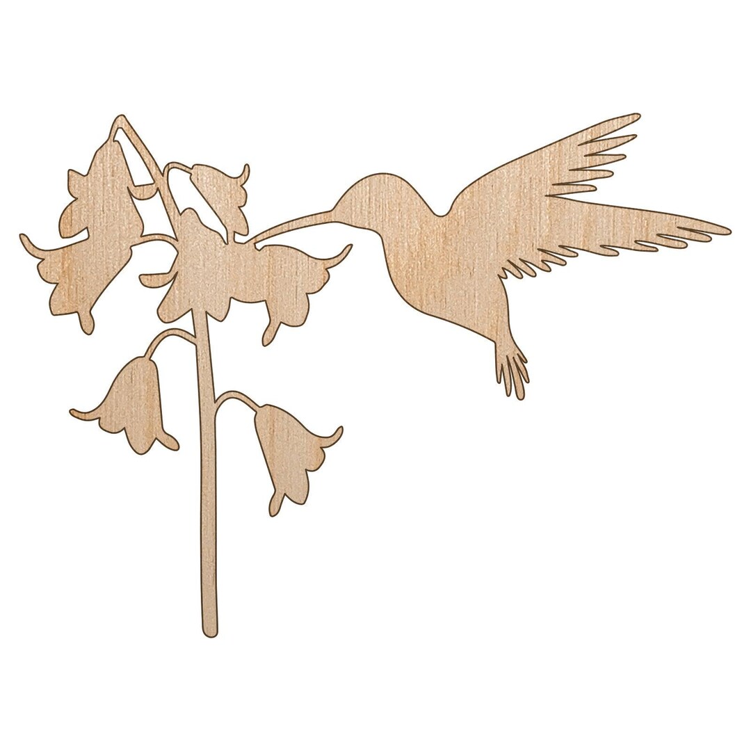 Hummingbird and Flower Unfinished Wood Shape Piece Cutout for DIY Craft ...