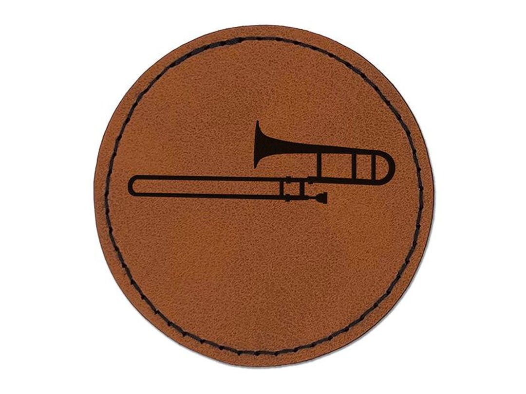 Trombone Music Instrument Silhouette Round Iron-on Engraved Faux ...