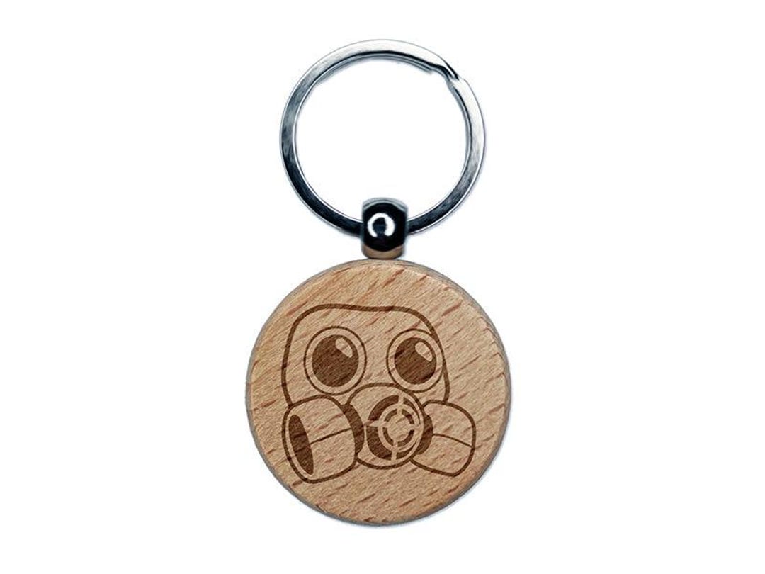 Gas Mask Hazmat Pollution Smoke Engraved Wood Round Keychain Tag Charm ...