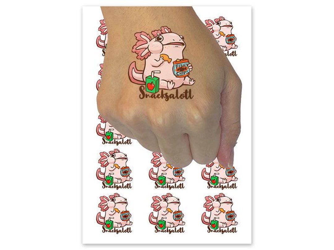 Snacksalotl Snacking Axolotl Hungry Salamander Temporary Tattoo Water ...