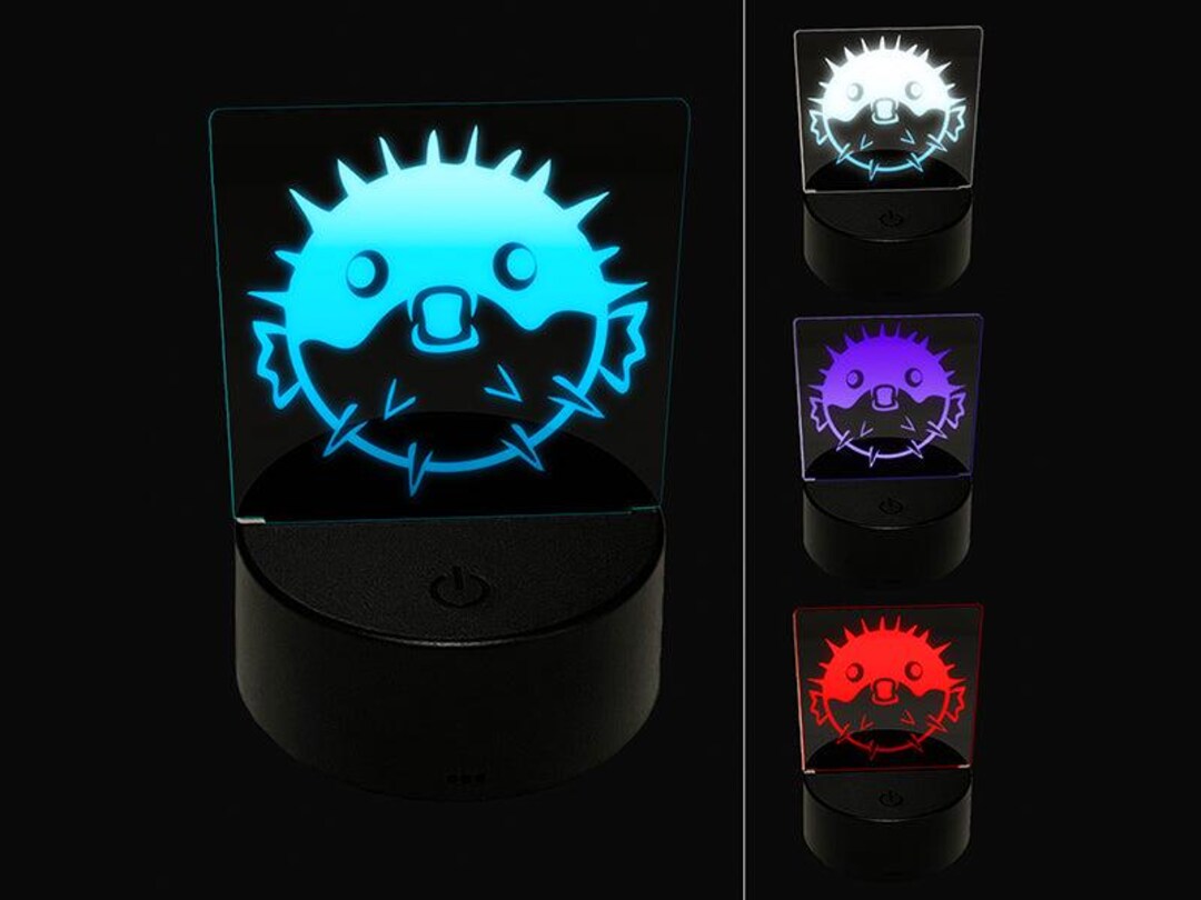 Startled Puffer Fish 3D Illusion LED Night Light Sign Nightstand Desk ...