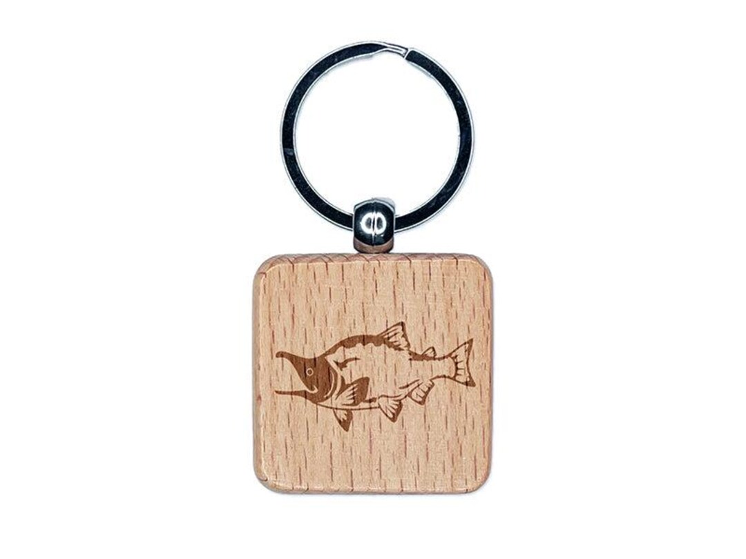 Sockeye Salmon Fish Engraved Wood Square Keychain Tag Charm - Etsy