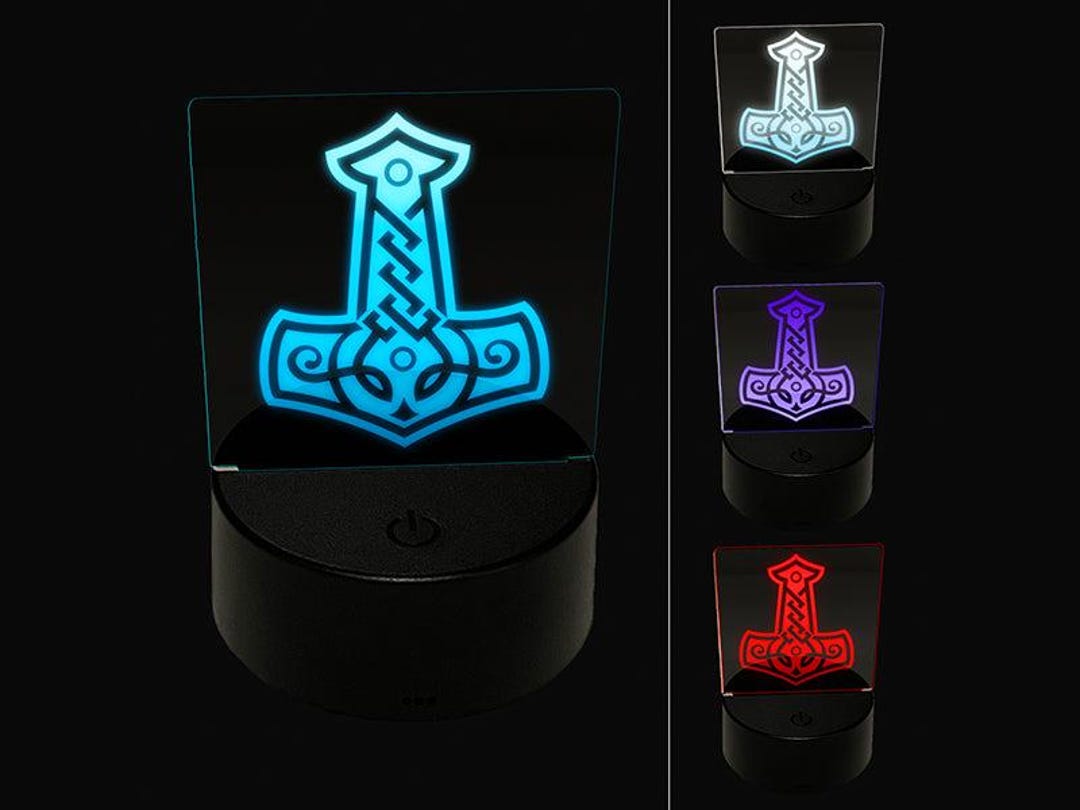 Mjolnir Symbol Norse Viking Hammer of Thor 3D Illusion LED Night Light ...