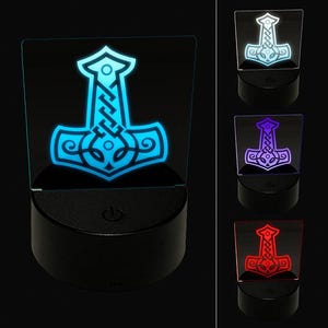 Mjolnir Symbol Norse Viking Hammer of Thor 3D Illusion LED Night Light ...