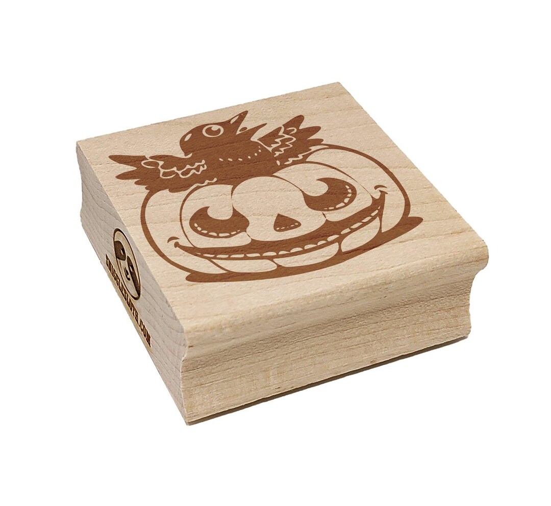 Little Raven Crow in Jack-o'-lantern Pumpkin Halloween Square Rubber ...