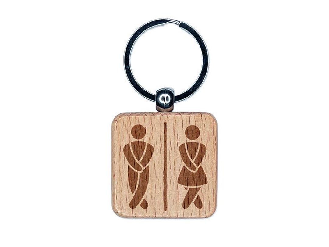 Funny Bathroom Unisex Men Women Engraved Wood Square Keychain Tag Charm ...