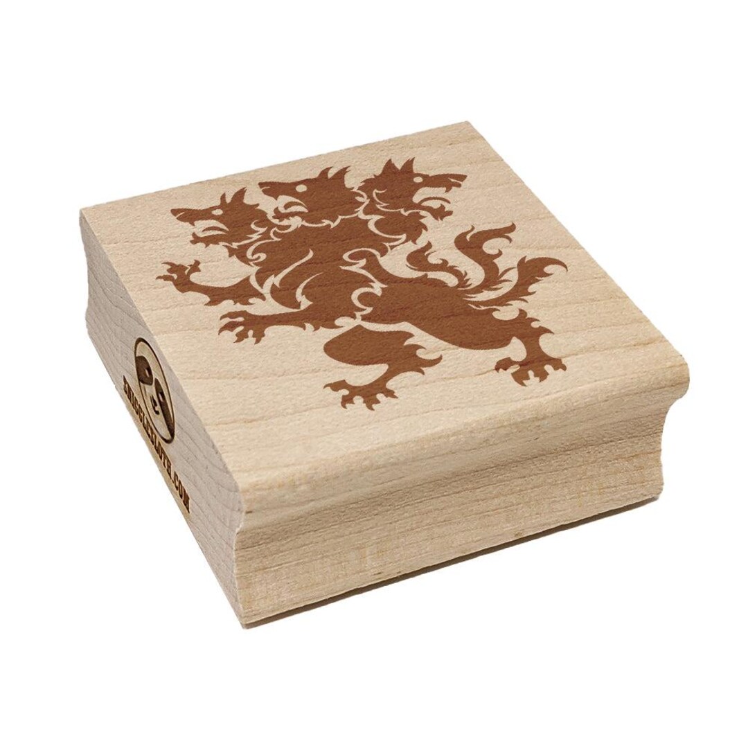 Heraldic Cerberus Three Headed Dog Square Rubber Stamp for Stamping ...