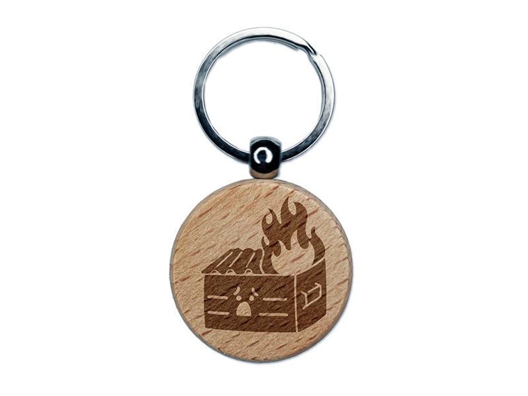 Sad Dumpster Fire Engraved Wood Round Keychain Tag Charm - Etsy