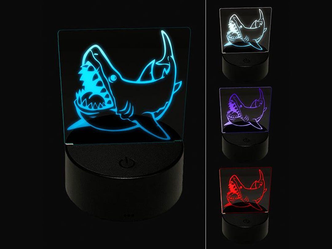 Toothy Great White Shark 3D Illusion LED Night Light Sign Nightstand ...