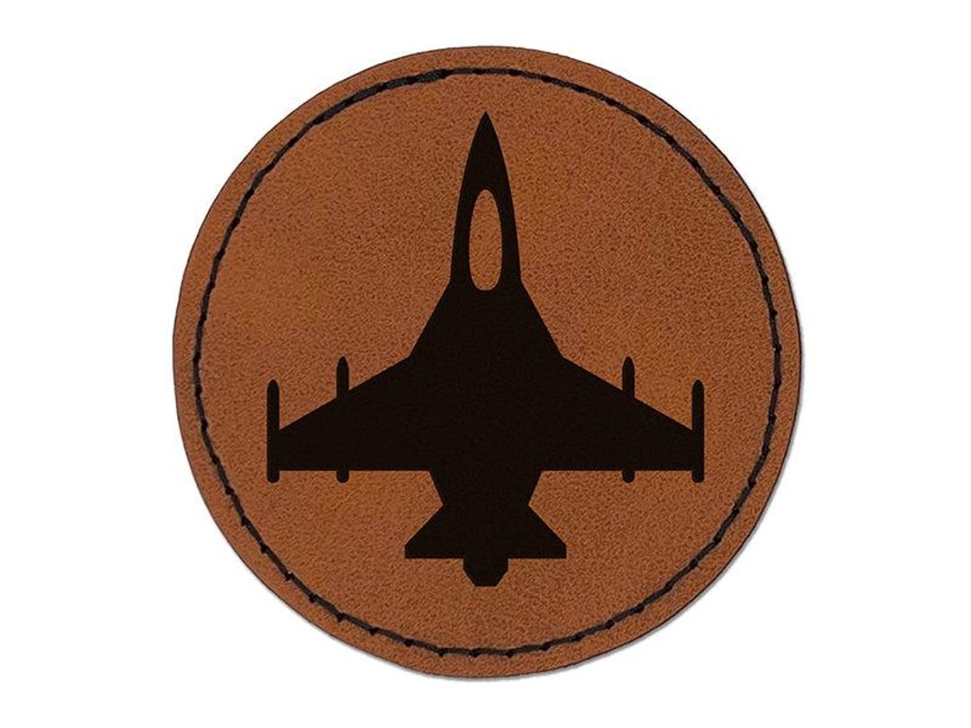 Fighter Jet Military Airplane Round Iron-on Engraved Faux Leather Patch ...