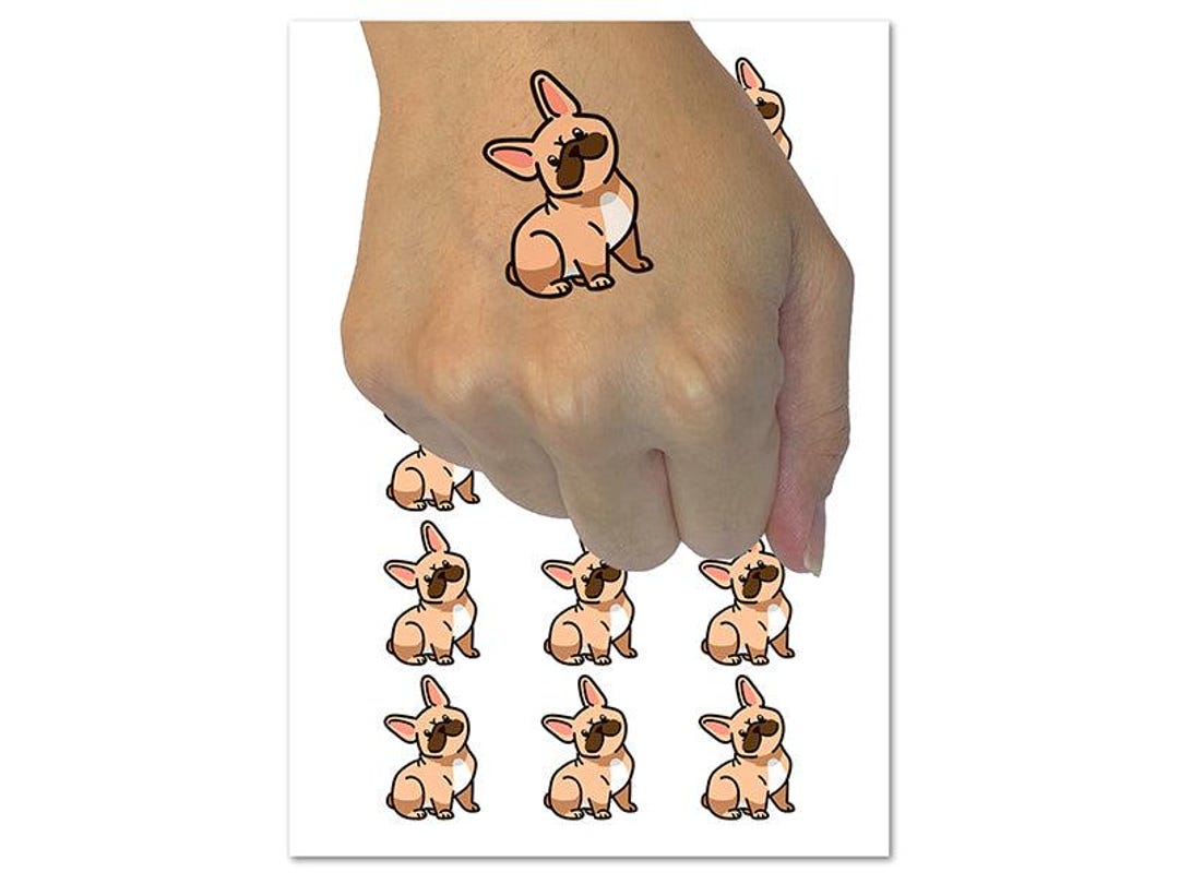 Frenchie Sitting Tilting Head French Bulldog Dog Temporary Tattoo Water ...