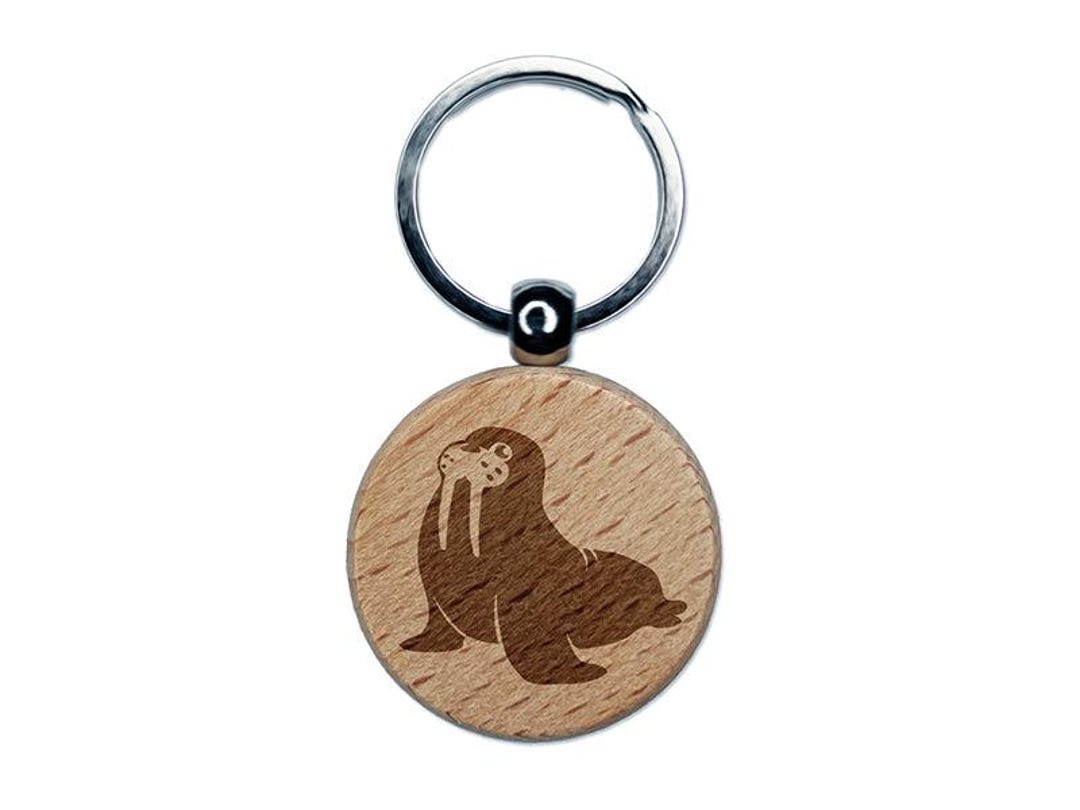 Wobbly Walrus Engraved Wood Round Keychain Tag Charm - Etsy