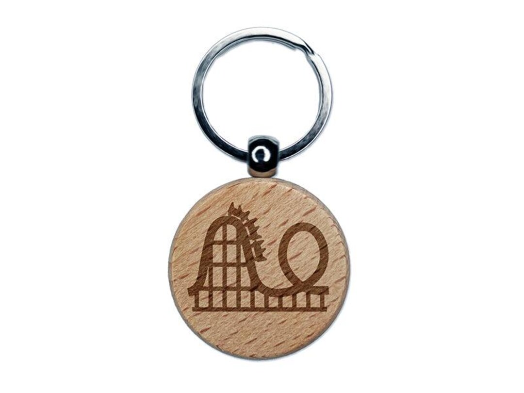 Roller Coaster Amusement Park Engraved Wood Round Keychain Tag Charm - Etsy