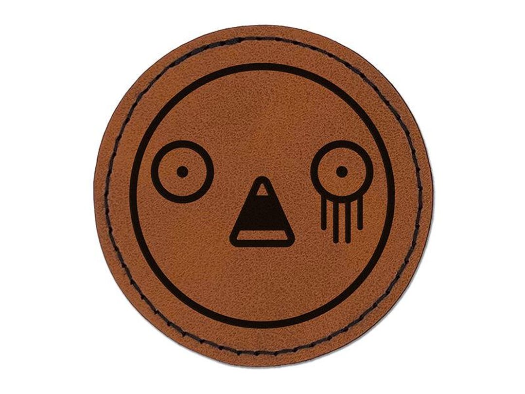 Kawaii Cute Horrified Scared Face Round Iron-on Engraved Faux Leather ...