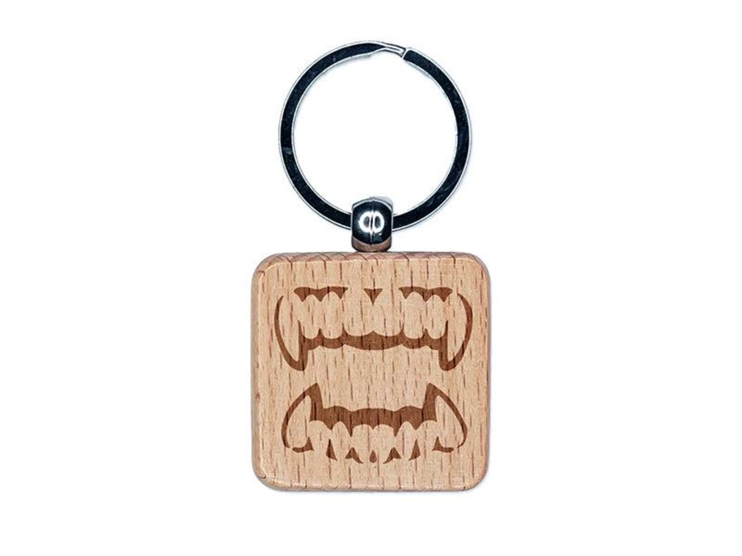 Vampire Teeth Fangs Jaws Mouth Halloween Engraved Wood Square Keychain ...