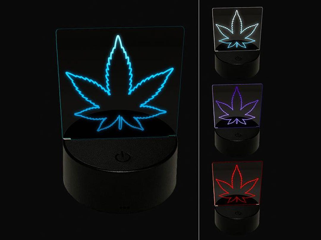 Marijuana Leaf Outline 3D Illusion LED Night Light Sign Nightstand Desk ...