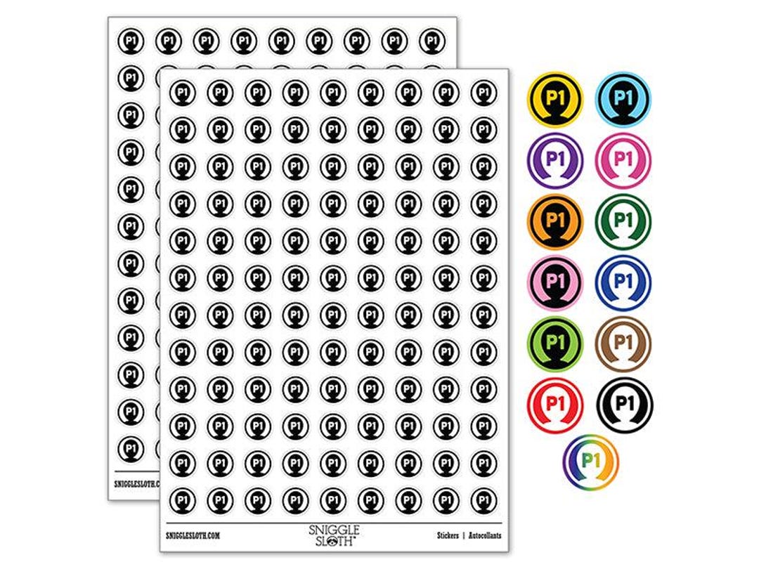 Player One Person Indicator Gaming Icon 200+ 0.50 Inch Round Stickers ...