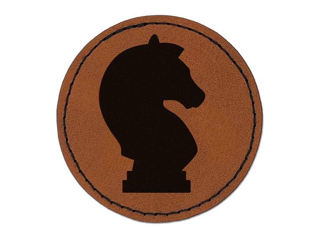 Chess Knight Piece Round Iron-on Engraved Faux Leather Patch Applique 2 ...